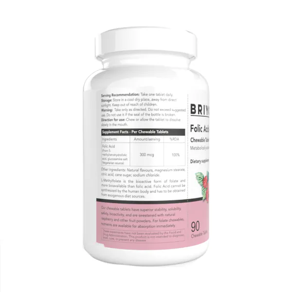 Briyo Folic acid as bioavailable active folate - 90 chewable tablets ...