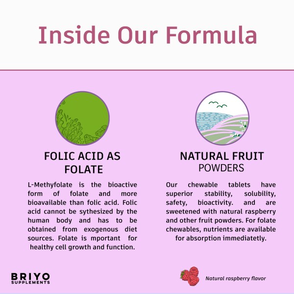 Briyo Folic acid as bioavailable active folate - 90 chewable tablets ...