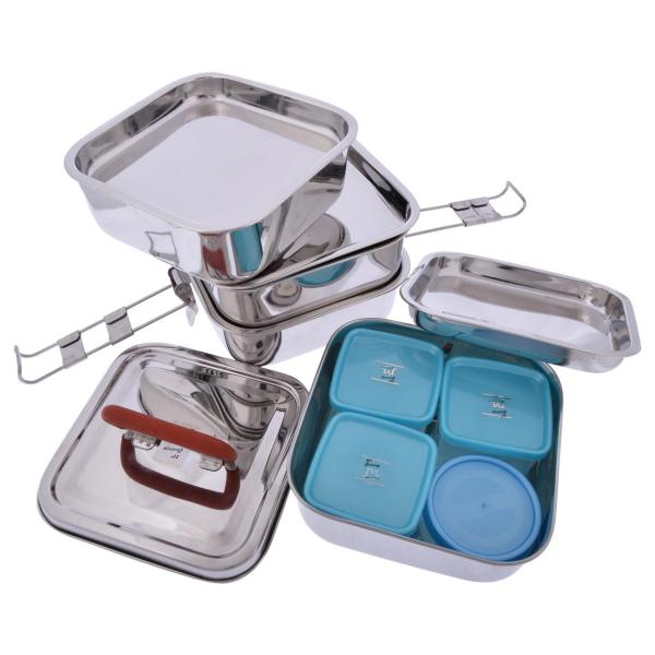 JVL Silver Stainless Steel Square Tiffin Set - JioMart