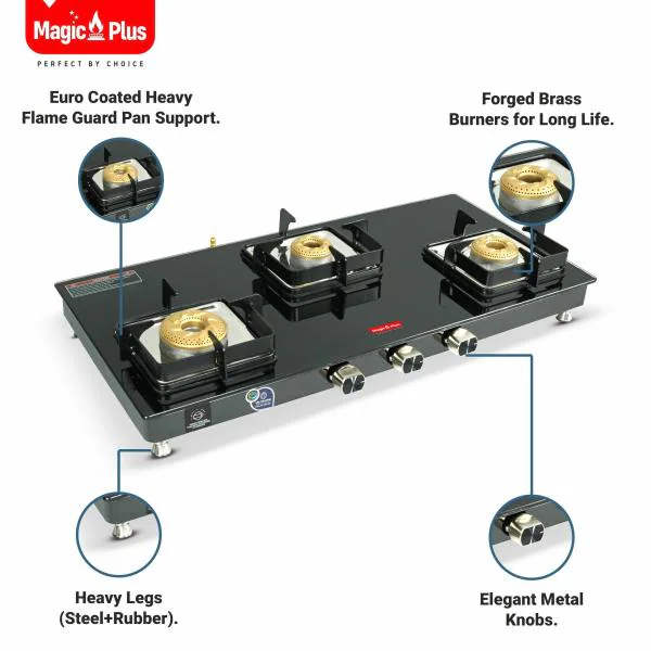 MAGIC plus 3 BURNER CIDER Glass Top LPG Gas Stove - JioMart