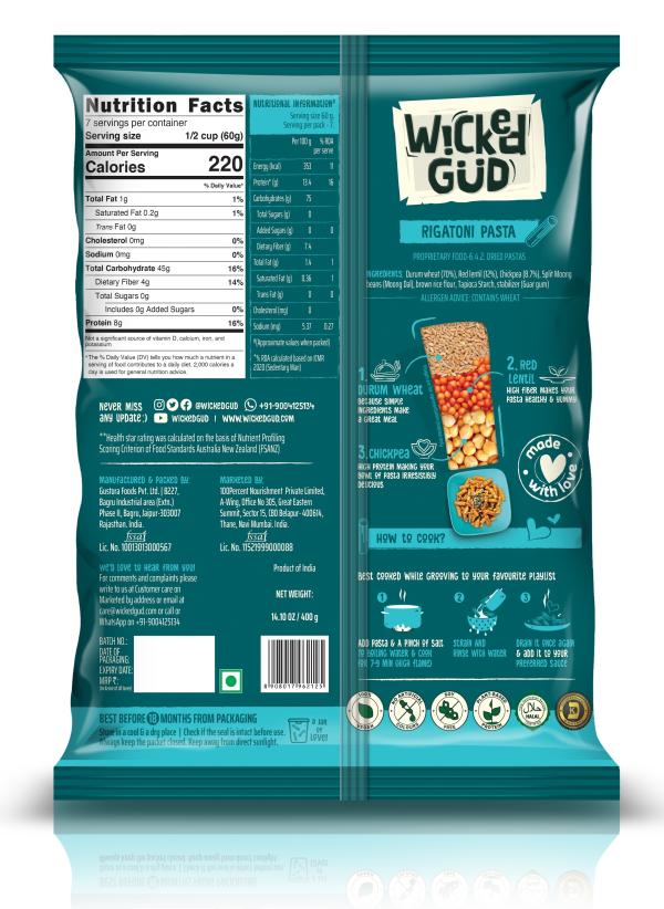 WickedGud Rigatoni Pasta Durum Wheat (400gm x 2) - JioMart