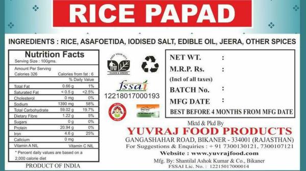 Yuvraj Food Product Jeera Rice Papad Rajasthani Khichiya Spical Marwari ...