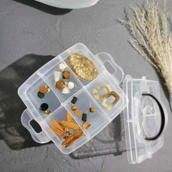 6- Grid Transparent Plastic Square Jewellery Make up Organizer Storage ...