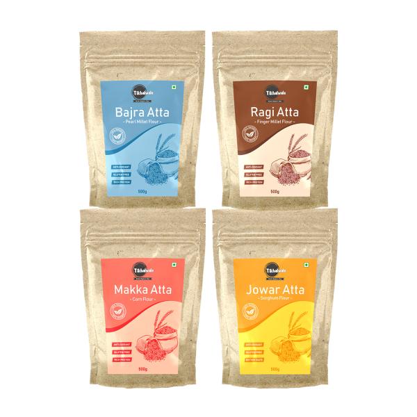 Tikhalwale Flour Pack of Bajra, Ragi, Makka, Jowar [500gm Each] - JioMart