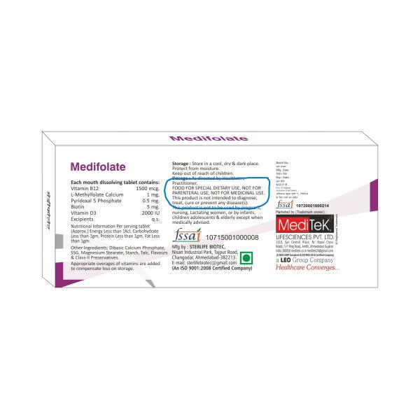 Meditek Medifolate Mouth Dissolving Tablets for Mouth Ulcer, Hair, Nail ...