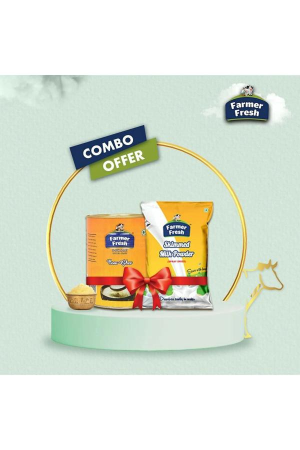 Farmer Fresh Pure and Premium Cow Ghee Tin, Skimmed Milk Powder Combo ...