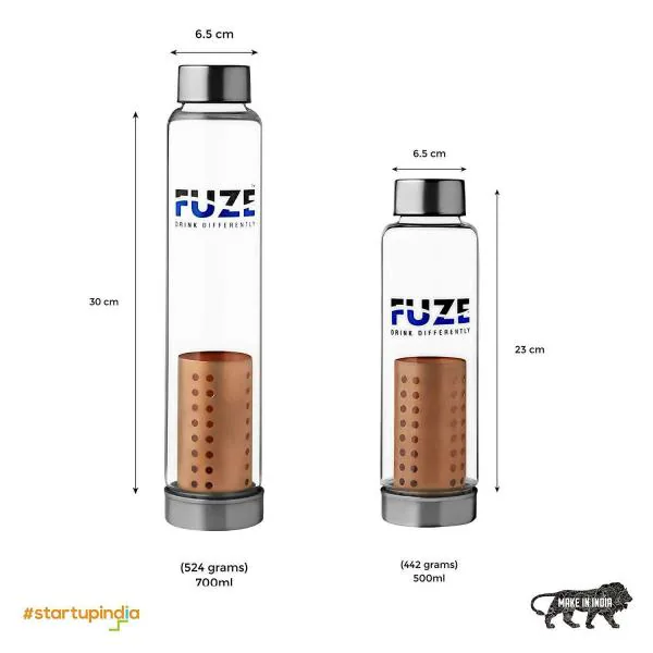 Fuze Glass Bottle with Removable Pure Copper Filter 700 ML (Blue) - JioMart