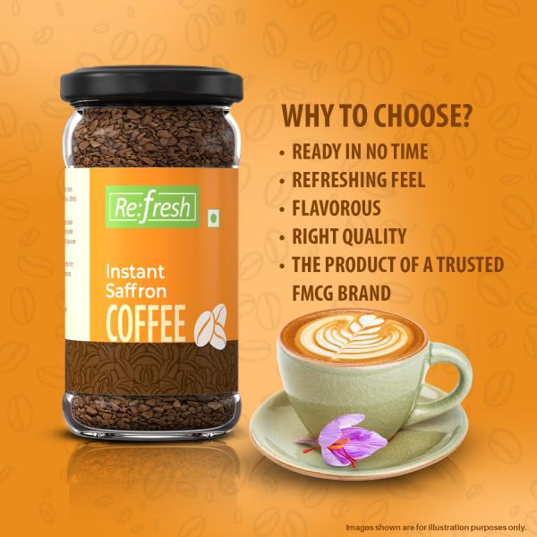 Refresh Saffron Instant Coffee 50 Gm | 100% Arabica | Premium Flavour ...