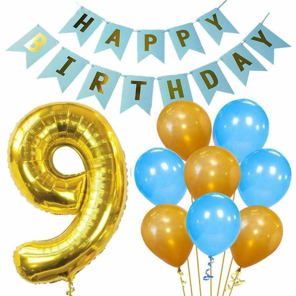 ACOME Blue, Gold Happy Birthday Banner, Number Foil And Metallic ...