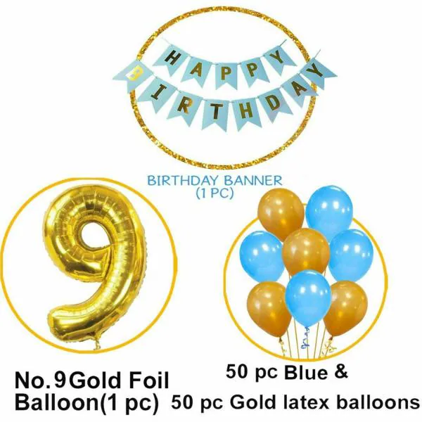 ACOME Blue, Gold Happy Birthday Banner, Number Foil And Metallic ...