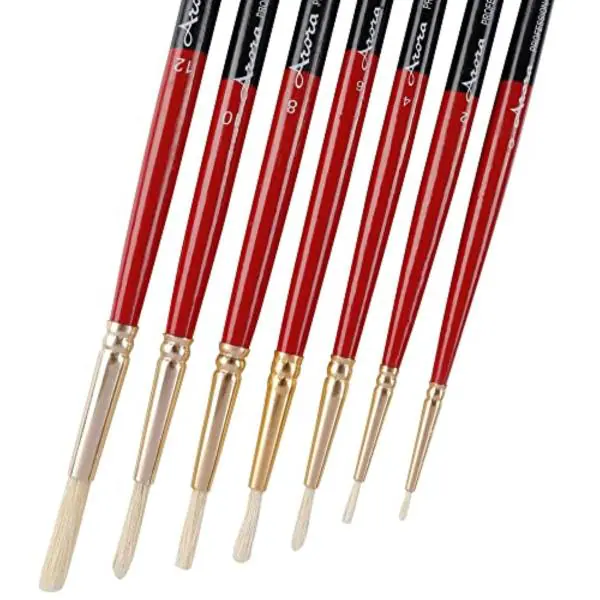 FRKB Natural Hog Hair Round Paintbrush Brush Set of 7 Piece for Oil ...