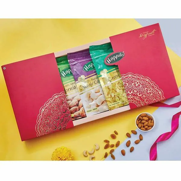 Happilo Dry Fruit Celebrations Gift Box Marigold 650g | California ...