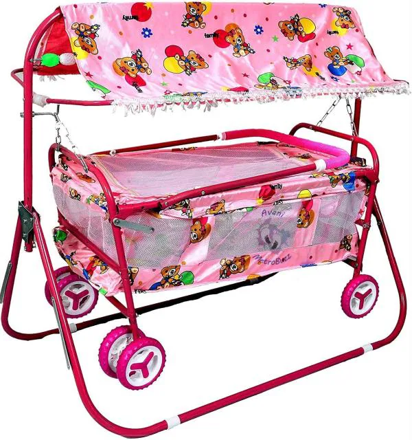 Avani Metrobuzz Pink Baby Cradle Cot Cum Stroller - JioMart