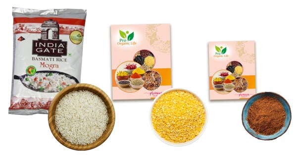 PRO ORGANIC LIFE YELLOW MOONG DAAL,INDIA GATE BASMATI RICE MOGRA,GARAM ...
