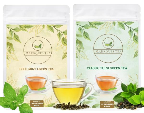 MarkQues Classic Tulsi And Mint Green Tea Combo Set For Weight loss ...
