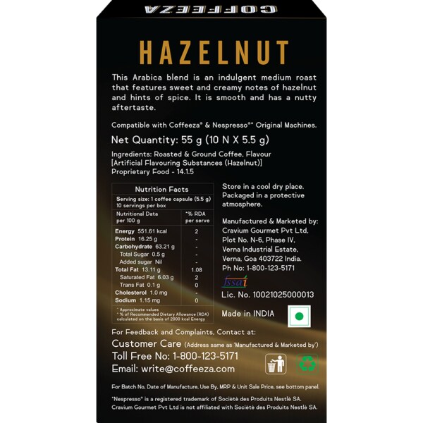 Coffeeza Hazelnut Coffee Capsules - Pack of 10 Capsule - JioMart