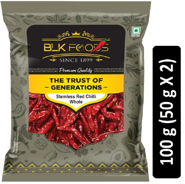 BLK Foods Daily Stemless Red Chilli Whole (Lal Mirch Sabut) 100g (2 X ...