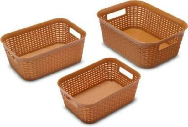 Nabhya Brown Plastic Storage Baskets with Lid Set of 3 (Pack of 3 ...