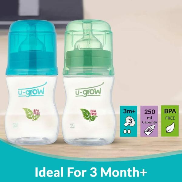 U-grow Self Sterilizing Wide Neck Baby Feeding Bottle - 250 ml (Blue ...