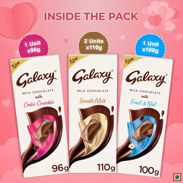 Galaxy Valentine's Day Chocolate Gift Pack, Assortment of 4 Bars - 416g ...