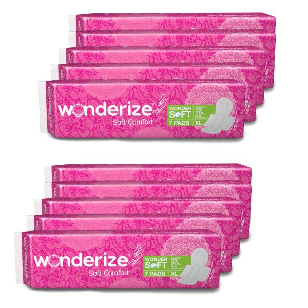 Wonderize Soft Comfort Cotton XL Sanitary Napkins for Women 70 Pads (Combo of 10) - 275mm - JioMart