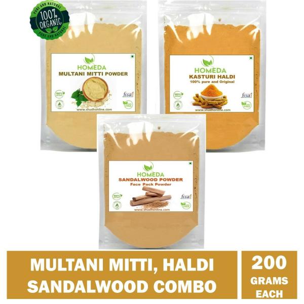 Homeda Multani Mitti, Chandan Powder, Kasturi Haldi combo (200g each ...