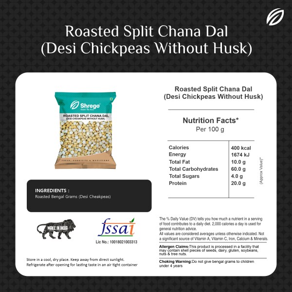 Shrego Roasted Split Chana Dal (Desi Chickpeas Without Husk) (1400 gm ...