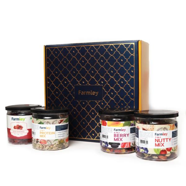Farmley Dry Fruit Gift Box- Trail Mix Jar(200g), Seed Mix Jar(200g ...
