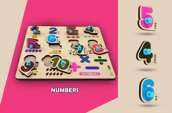 Grest Big Wooden Numbers Puzzle with Knobs, Educational and Learning ...