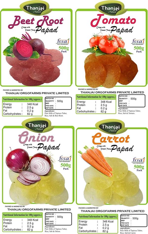 Thanjai Natural Pappad 2000Grams Beetroot Pappad, Carrot Pappad, Onion ...