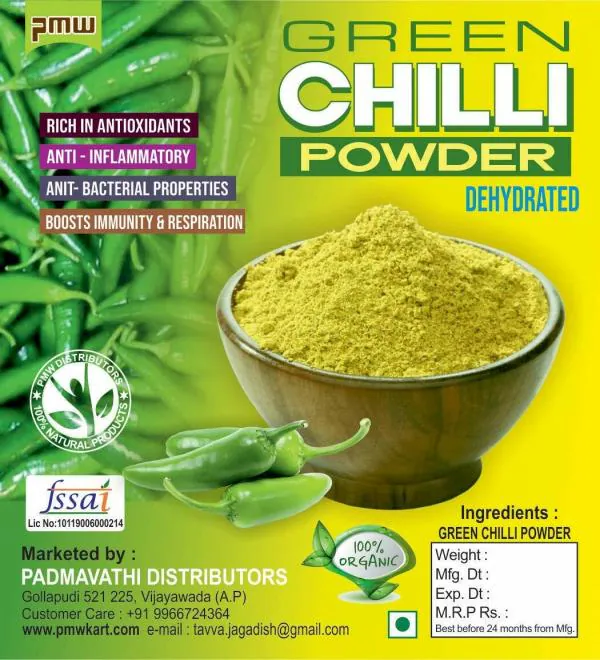 Pmw - Organic - Natural & Dehydrated - Green Chilli Powder - 100 Grams ...