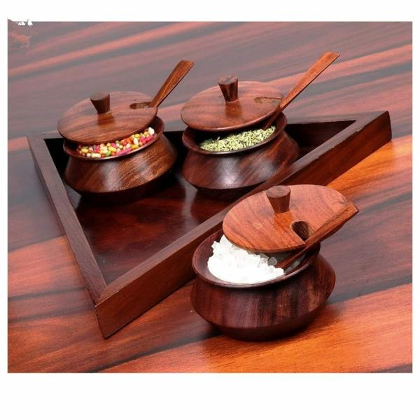 MYNAKSHA Wooden Triangular Mukhwas Container Supari Saunf Container Set ...