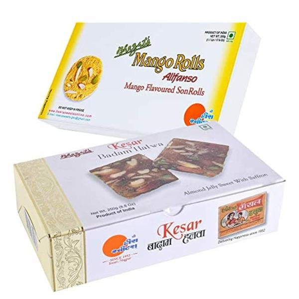Bhagats Heera Sweets Kesar Badam Halwa and Son Roll with Almonds and ...