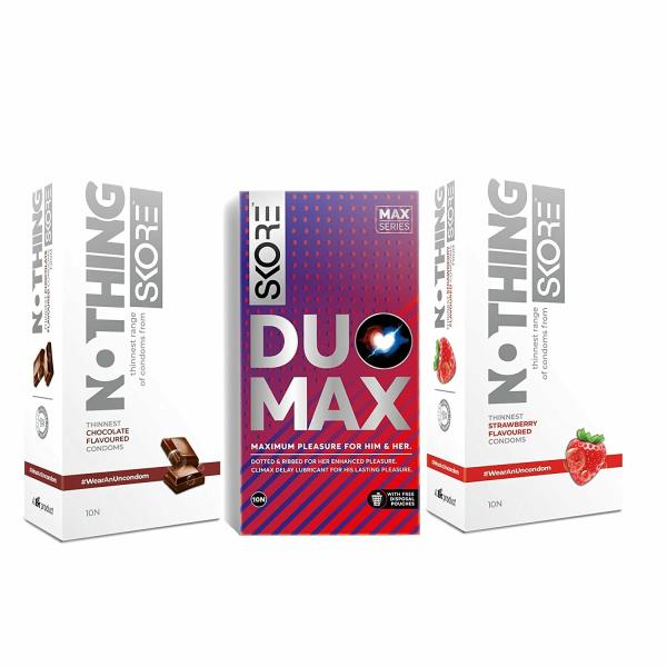 Skore (Nothing Chocolate + Strawberry flavoured + Duo Max) 10N (Pack of ...