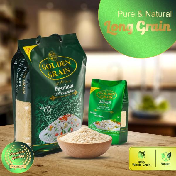 GOLDEN GRAIN Classic Basmati Rice 5Kg + Silver Regular Basmati Rice 1Kg ...