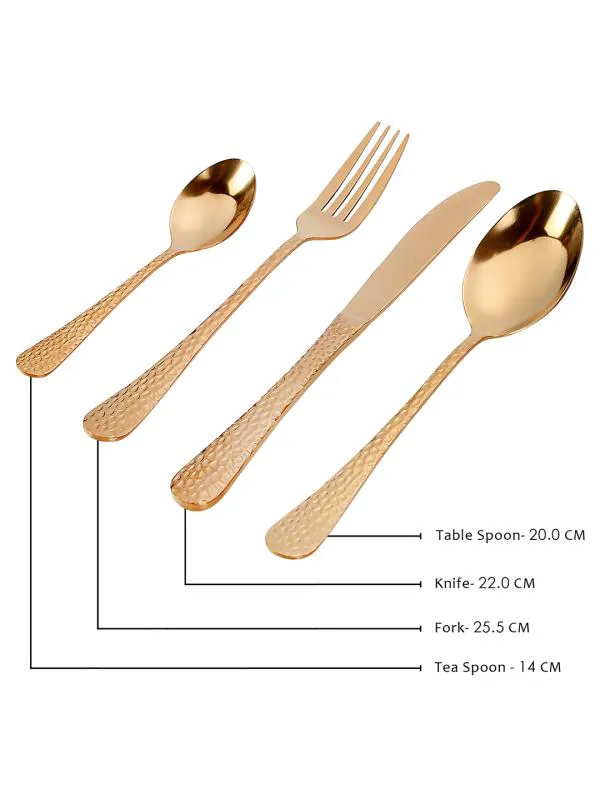 Sabichi Hammered Stainless Steel Copper Set of 16 Pieces Cutlery Set ...