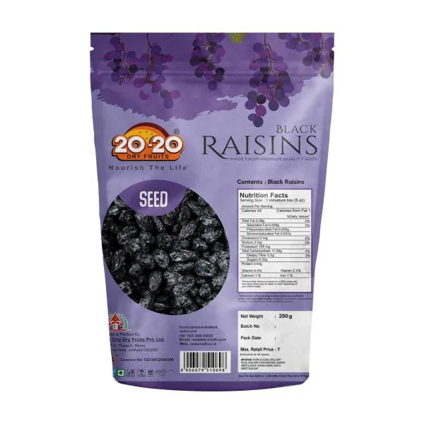 20-20 Dry Fruits Black Kishmish With Seed Kala Manuka Kali Draksh, 250 ...