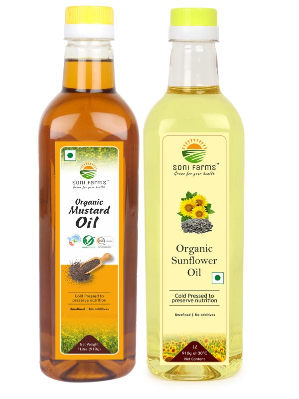 Soni Farms Organic, Cold Pressed Mustard Oil (1 Litre) + Sunflower Oil ...