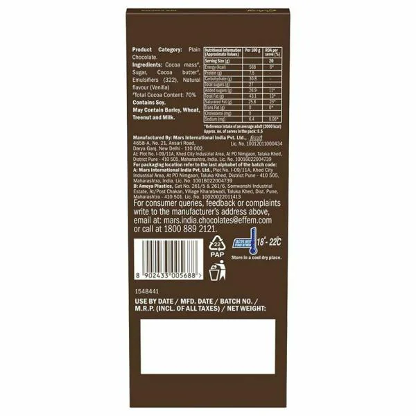 Galaxy Fusions Dark Chocolate Bar | With 70% Cocoa | 110g (Pack of 4 ...
