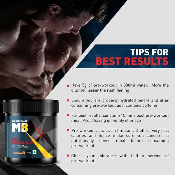 MuscleBlaze Pre Workout 200, 200mg Caffeine, 2200mg Citrulline (Fruit ...