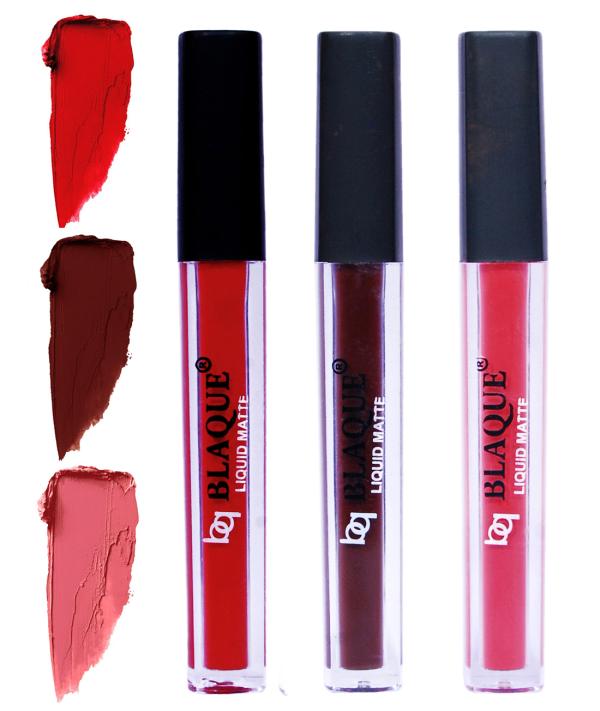bq BLAQUE Matte Liquid Lip Gloss Combo of 3 Lipstick # 102-106-111 (12 ...