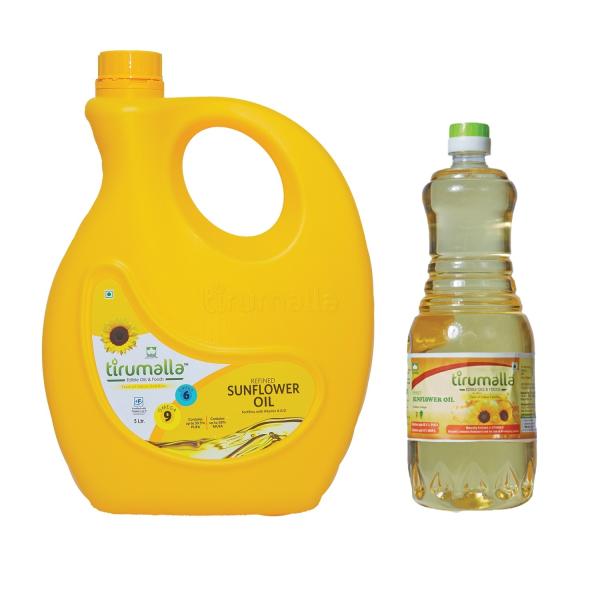 Tirumalla Refined Sunflower Oil - 6 Liter, Super Saver Combo Pack of 5 Liter Jar & 1 liter ...