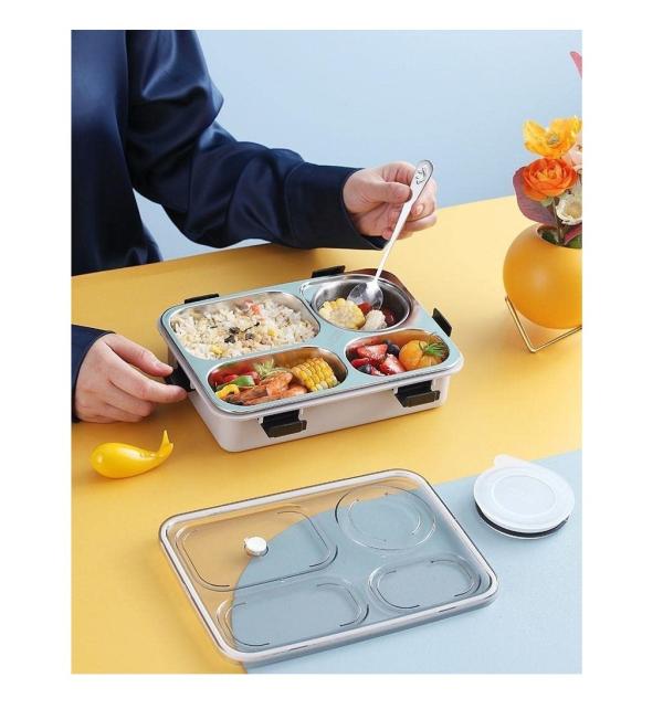 MT HUB 4 Compartment BPA Free Stainless Steel Lunch Box with Spoon ...