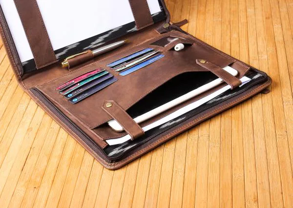 Leather Portfolio with front & back pockets, A4 Leather Personalized ...
