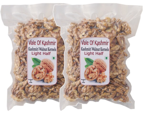 Vale Of Kashmir Walnut Kernels Light Half 1 Kg ( 500 x 2 ) Vacuum Packed, Kashmiri Akhrot Giri ...