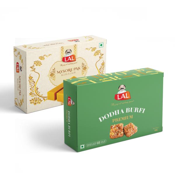 Lal Sweets Combo Of Mysore Pak Signature 400g and Dodha Burfi 400g ...