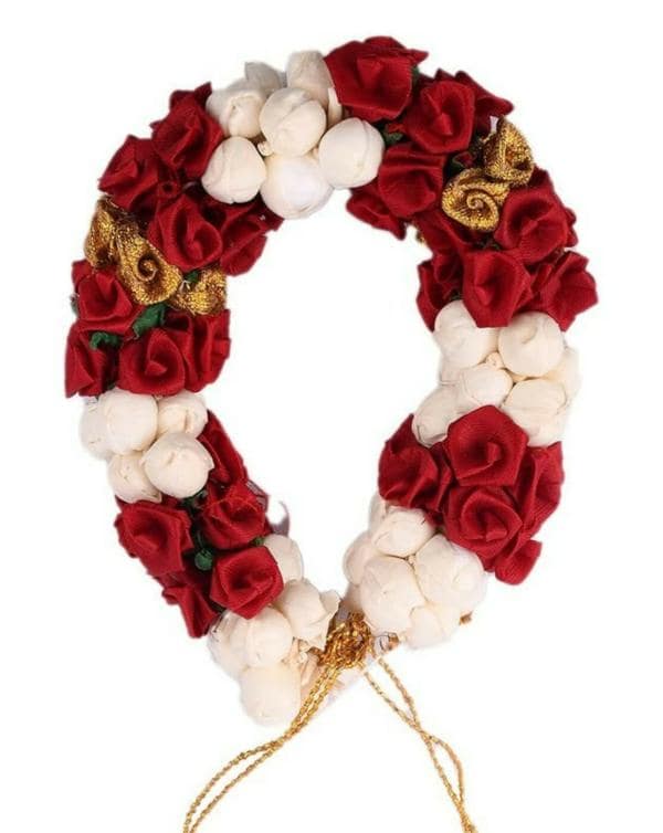 LYTIX Maroon Synthetic Golden Rose Flower Mogra Floral Bun Bridal Gajra ...