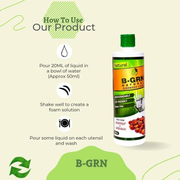 B-GRN Biodegradable Dishwash Liquid With natural Ingredients: 500ml ...