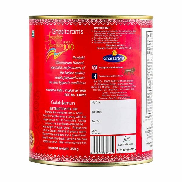 GHASITARAM'S Gulab Jamun (Fried In Pure Ghee ) Tin -1Kg, For Every ...