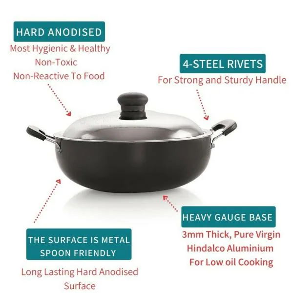 RBGIIT Hard Aodized Kadai Kadhai Works Decorative Serving Cooking ...